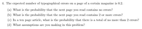 Solved The Expected Number Of Typographical Errors On A Page Chegg Com