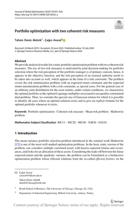 Portfolio Optimization With Two Coherent Risk Measures Request Pdf