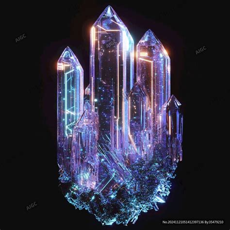 Ai创作图水晶高清图 发光的晶体 晶体装饰素材 发光水晶 梦幻彩色玻璃晶体状 水晶簇水晶柱 水晶宫素材 地产水晶 水晶质感元素 水晶塔插画
