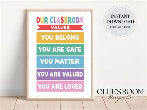 Rainbow Class Values Poster Educational Learning Poster Learning