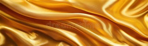 Golden Swirls Shiny Satin Silk Wave Background For Product Display Or Text Long Panoramic