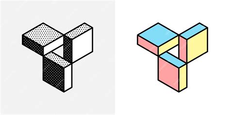 Premium Vector Isometric Triangle Logo Optical Illusion Sign Retro 3d Icons Set With Black And