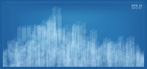 Abstract 3d Perspective Render Of Building Wireframe Architectural Construction Graphic Idea