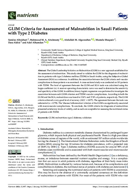 Pdf Glim Criteria For Assessment Of Malnutrition In Saudi Patients