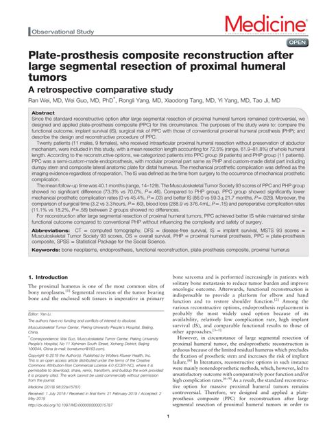Pdf Plate Prosthesis Composite Reconstruction After Large Segmental Resection Of Proximal