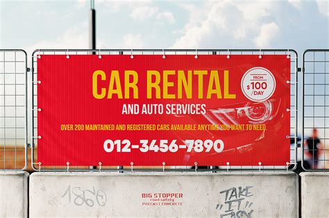 Advertising Banner On The Road Barrier Mockup On Yellow Images Creative