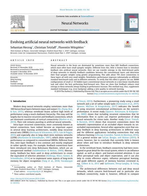 Pdf Evolving Artificial Neural Networks With Feedback