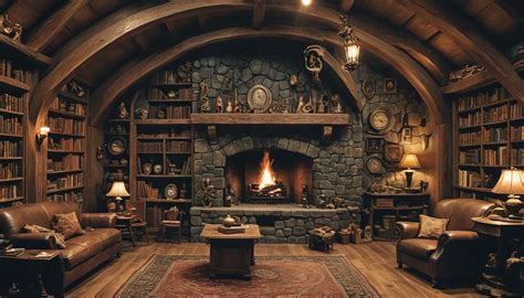Cozy Dark Academic Hobbit Hole With Fireplace And Ai Art