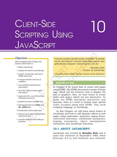 Ncert Book For Class 11 Computers Chapter 10 Client Side Scripting