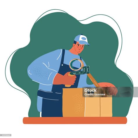 상자를 다루는 생산 라인의 수동 작업자의 벡터 일러스트 레이 션 창고에 대한 스톡 벡터 아트 및 기타 이미지 창고 따기 짐 싸기 Istock