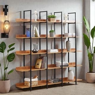 5 Tier Industrial Bookcase Open Home Office Bookshelf With Metal Frame