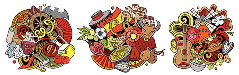 Spain Cartoon Vector Doodle Designs Set Cartoon Collection Travel