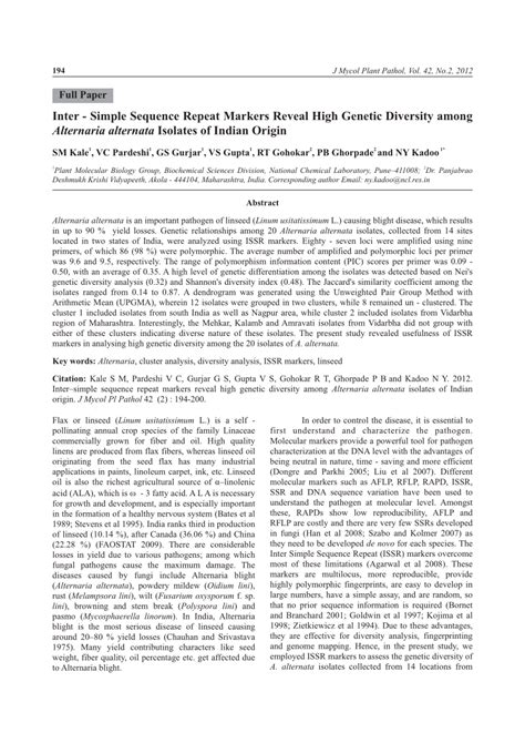 Pdf Inter Simple Sequence Repeat Markers Reveal High Genetic