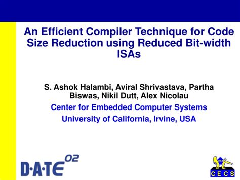 Ppt An Efficient Compiler Technique For Code Size Reduction Using