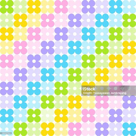 귀여운 데이지 꽃 요소 파스텔 레인보우 대각선 깅엄 체크 무늬 타탄 격자 무늬 스콧 패턴 플랫 만화 벡터 원활한 패턴 인쇄 배경 패션 패브릭 피크닉 매트 스카프 종이