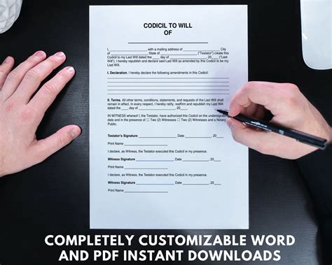 Will Codicil Will Codicil Form Will Codicil Templates Last Will And