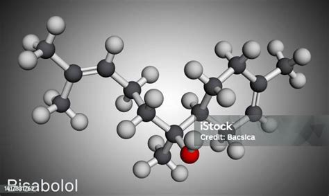 비사보롤 알파비사보롤 레보메놀 분자 그것은 다양한 향기에 사용되는 천연 모노 사이클릭 세스 퀴테르펜 알코올입니다 분자 모델 3d