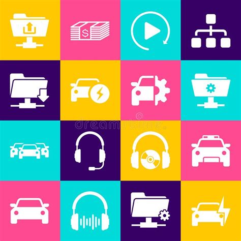 Set Electric Car Police And Flasher Ftp Settings Folder Video Play Button And Download Icon