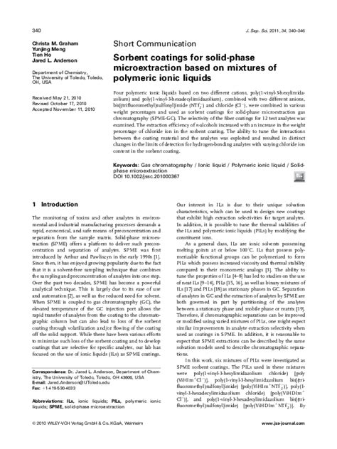 Pdf Sorbent Coatings For Solid‐phase Microextraction Based On
