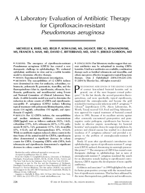 Pdf A Laboratory Evaluation Of Antibiotic Therapy For Ciprofloxacin