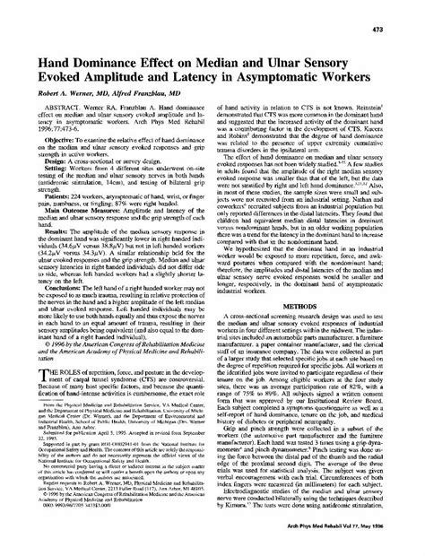 pdf hand dominance effect on median and ulnar sensory evoked