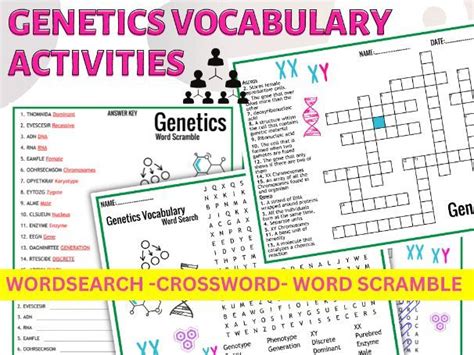 Genetics Vocabulary Activities Worksheets Wordssearch Crossword Word