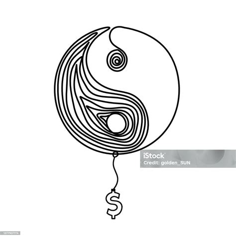 흰색 배경에 라인 그리기로 달러와 음과 양의 기호 불교에 대한 스톡 벡터 아트 및 기타 이미지 불교 0명 가방 Istock