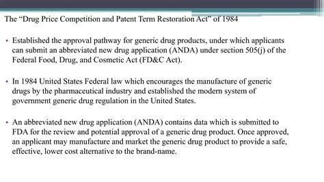 Hatch Waxman Act And Amendments Slideshare Pptx