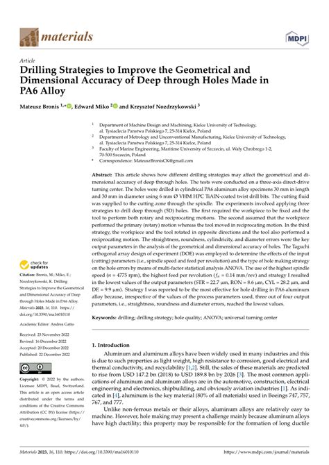 Pdf Drilling Strategies To Improve The Geometrical And Dimensional