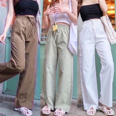 กางเกงขายาว ทรงขากระบอก รอบเอวเป็นยางยืดผ้าไมโคร ไม่บาง ผ้าสวย ใส่สบายงานไม่มีกระเป๋า สีขายดีตาม