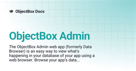 objectbox admin objectbox docs