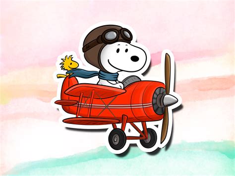 Snoopy Pilot Sticker Peanuts Red Plane Aviation Flying Art Etsy