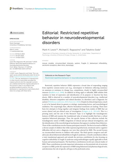 PDF Editorial Restricted Repetitive Behavior In Neurodevelopmental Disorders