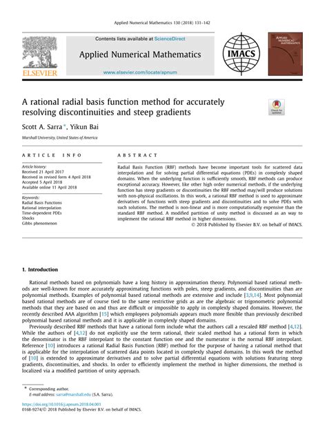 Pdf A Rational Radial Basis Function Method For Accurately Resolving