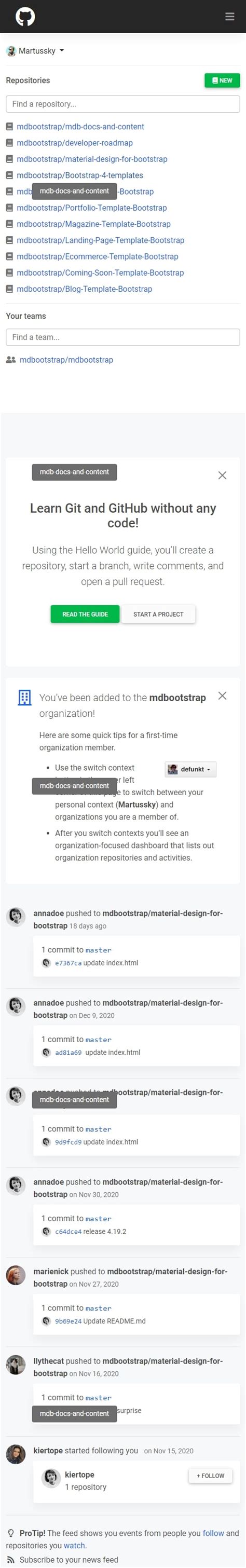 Github Homepage Template Bootstrap Material Design