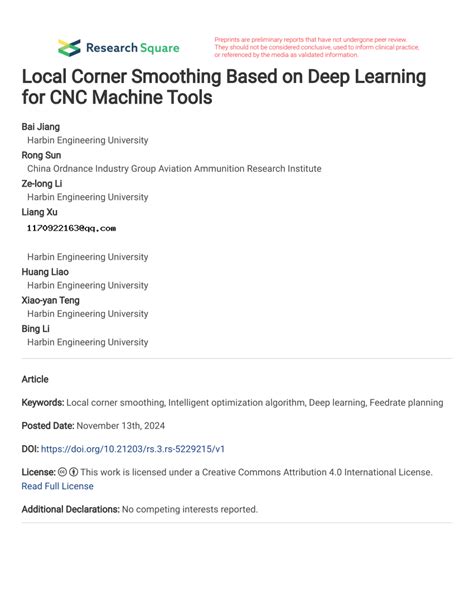 Pdf Local Corner Smoothing Based On Deep Learning For Cnc Machine Tools