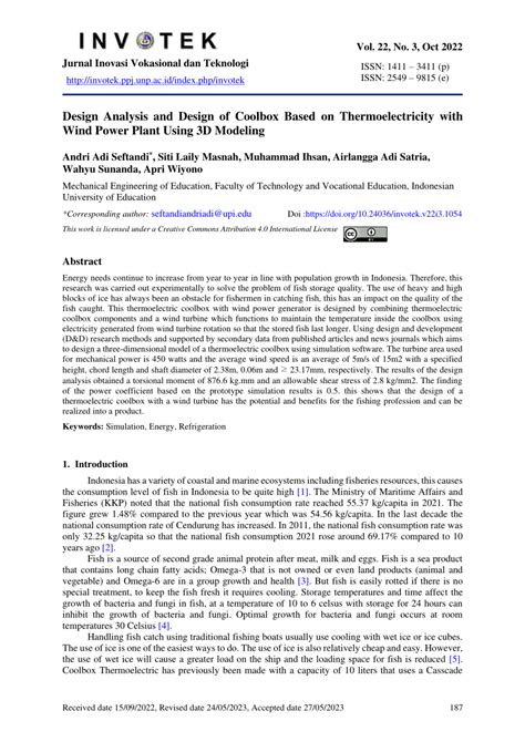 Pdf Design Analysis And Design Of Coolbox Based On Thermoelectricity With Wind Power Plant