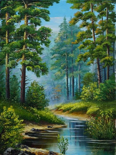 Oil Painting Forest Landscape In The Beautiful Forest Etsy Oil