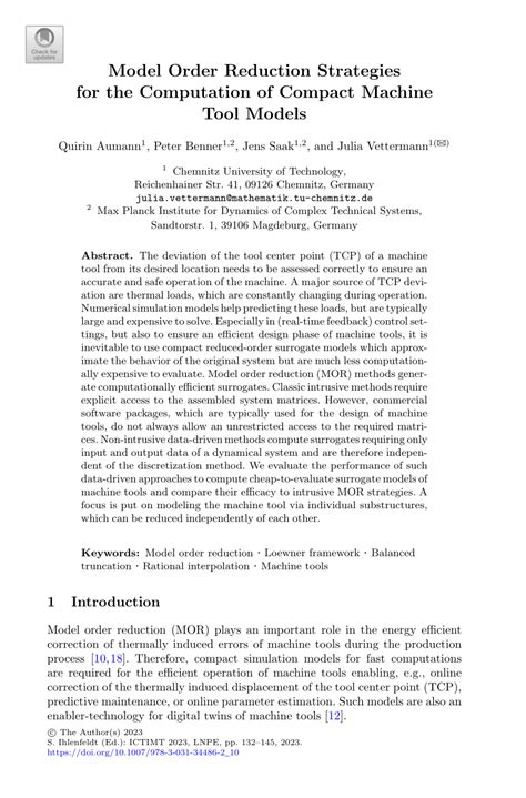 Pdf Model Order Reduction Strategies For The Computation Of Compact Machine Tool Models