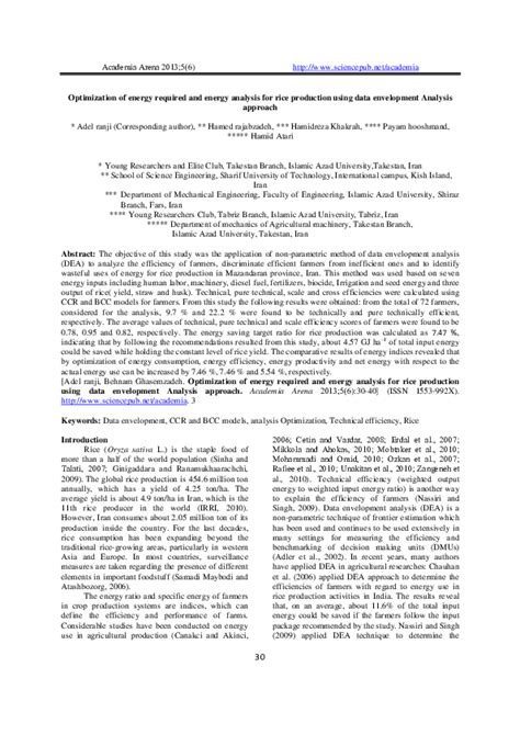 Pdf Optimization Of Energy Required And Energy Analysis For Rice