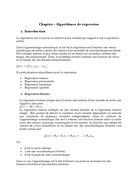 chapitre algorithmes de régression pdf régression linéaire