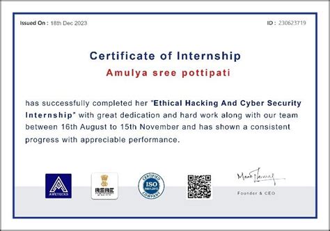 Cybersecurity Internshipcompleted Infosec Awetecks Positiveatmosphere… Amulya Sree