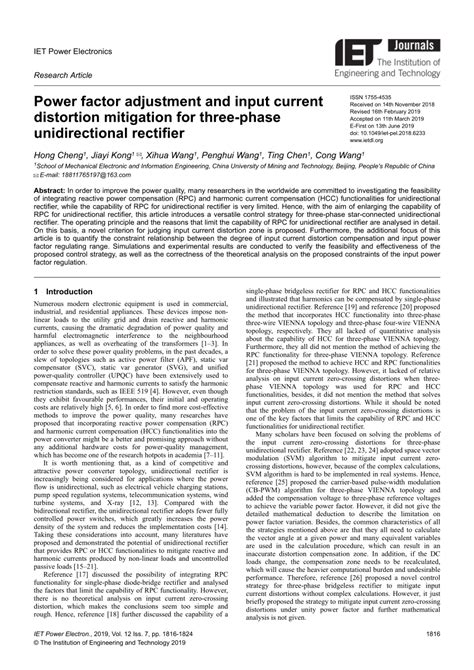 Power Factor Adjustment And Input Current Distortion Mitigation For Three Phase Unidirectional