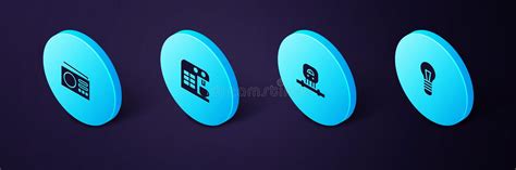 set isometric light bulb smart sensor coffee machine and radio icon