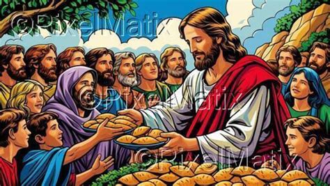 Jesus Feeding The Five Thousand With Five Loaves Of Bread And Two Fish