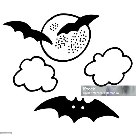 박쥐와 달 할로윈 낙서 귀여운 스티커 색칠 페이지 라인 아트 소름 끼치고 재미있는 캐릭터 휴일 삽화 개요 가을에 대한 스톡 벡터 아트 및 기타 이미지 Istock