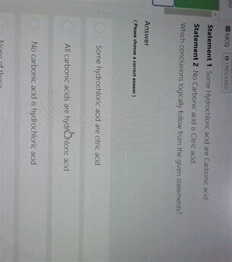 MCQ UNSOLVED Statement Some Hydrochloric StudyX