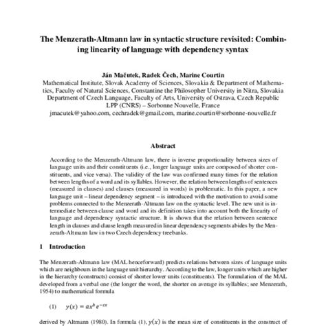 The Menzerath Altmann Law In Syntactic Structure Revisited Acl Anthology