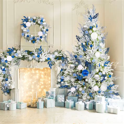 Christmas Trees Decorated Blue And Silver