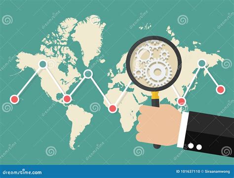 Magnifying Glass Scan Stock Market Graph With World Map Stock Vector Illustration Of Icon
